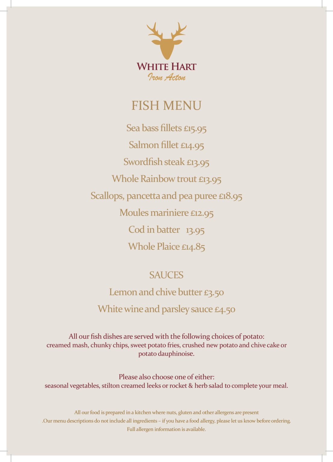 Menus - The White Hart