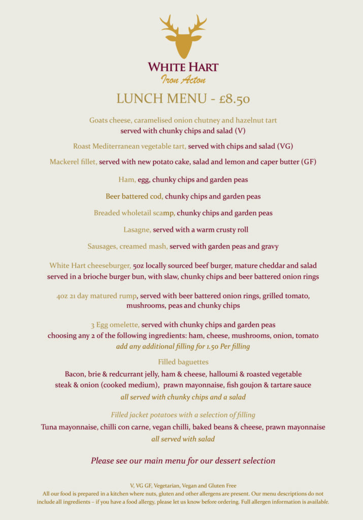 Menus - The White Hart