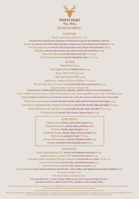 Menus - The White Hart