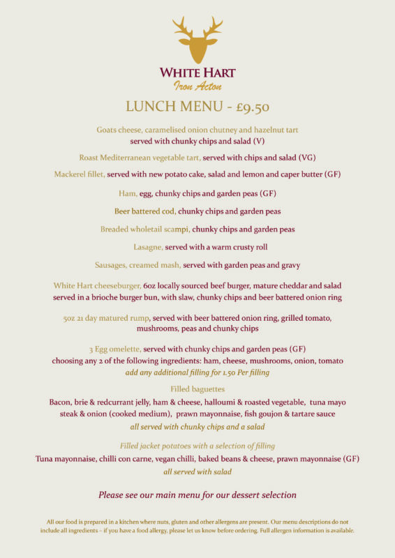 Menus - The White Hart