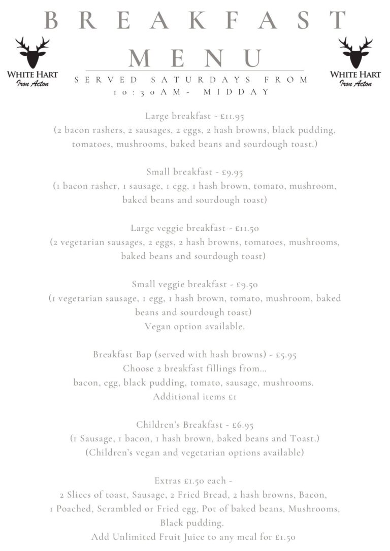 Menus - The White Hart